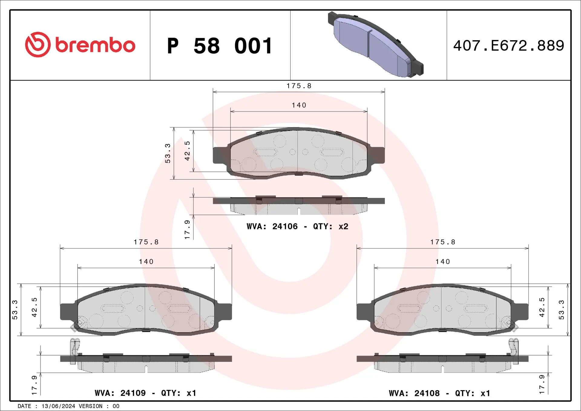 Brake pad Brembo P 58 001