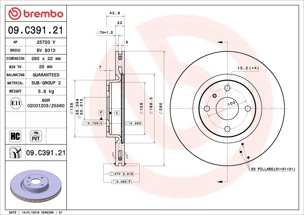 Brake disc Brembo 09.C391.21