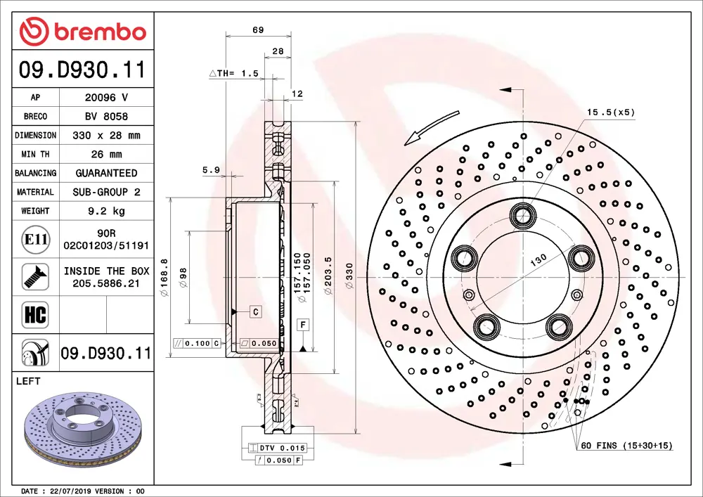 Brake disc Brembo 09.D930.11