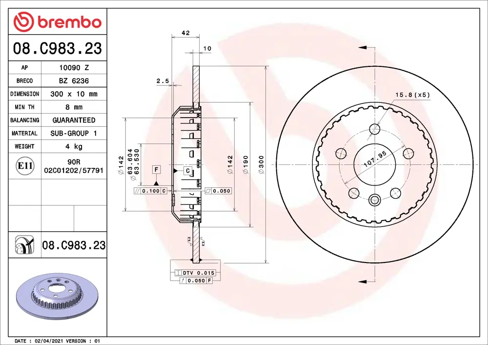 Brake disc Brembo 08.C983.23