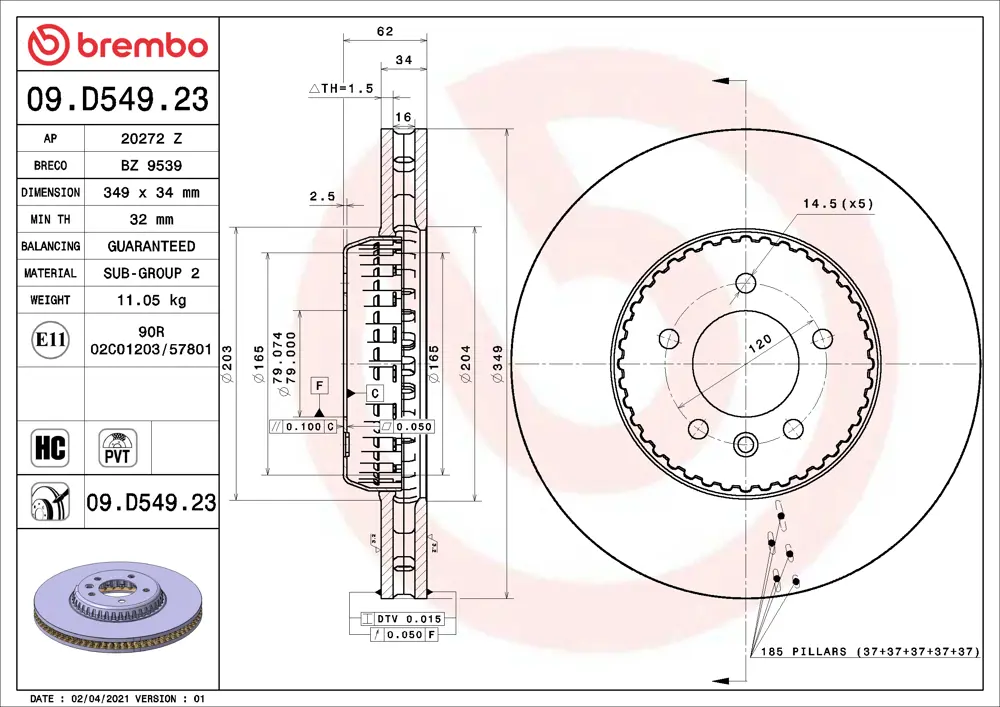 Brake disc Brembo 09.D549.23