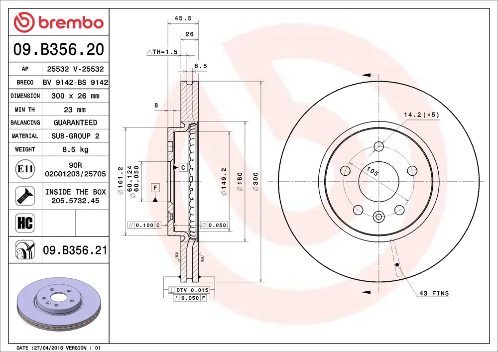 Brake disc Brembo 09.B356.20