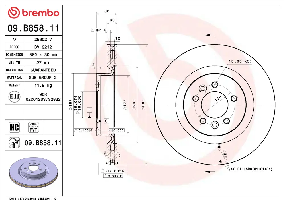 Brake disc Brembo 09.B858.11