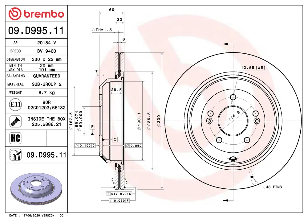 Brake disc Brembo 09.D995.11