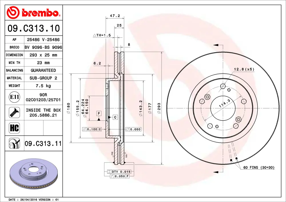Brake disc Brembo 09.C313.11