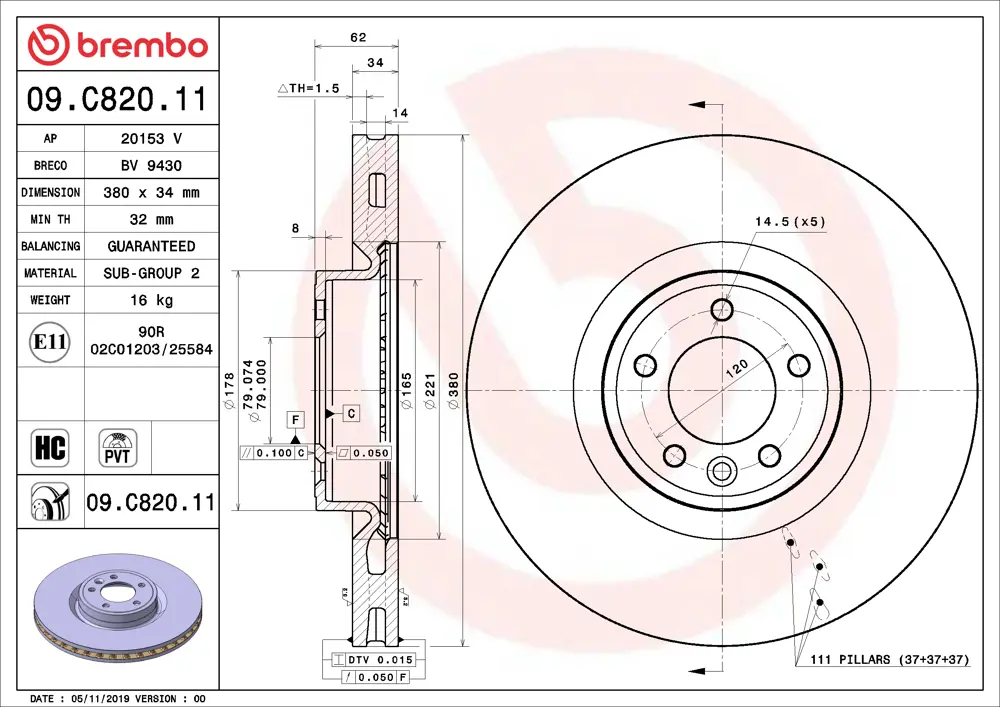 Brake disc Brembo 09.C820.11