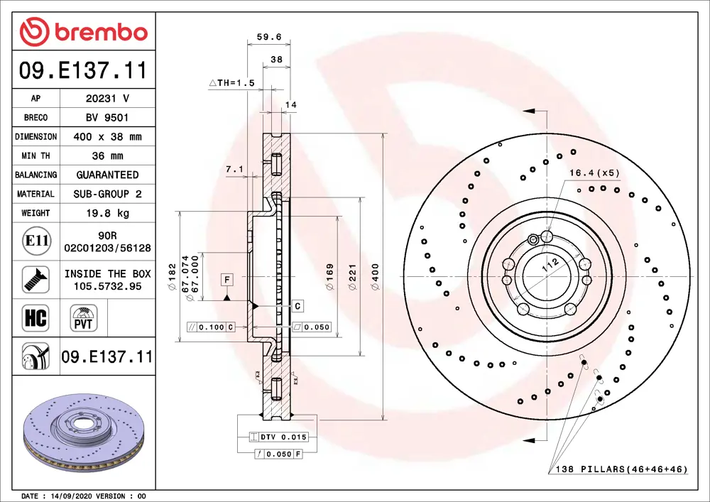 Brake disc Brembo 09.E137.11