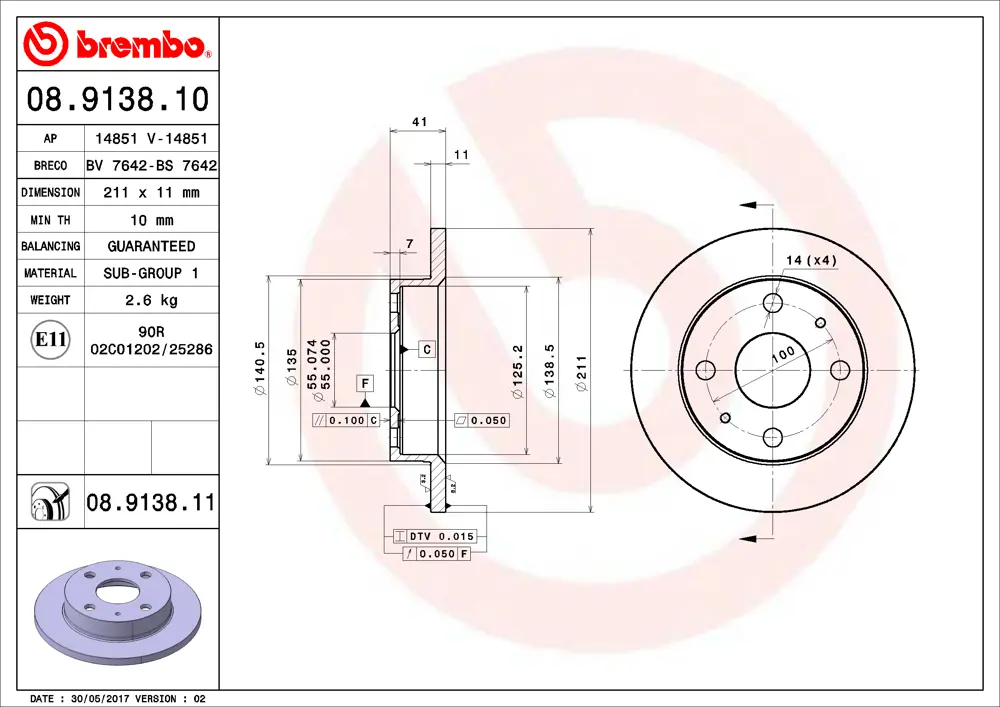 Brake disc Brembo 08.9138.11
