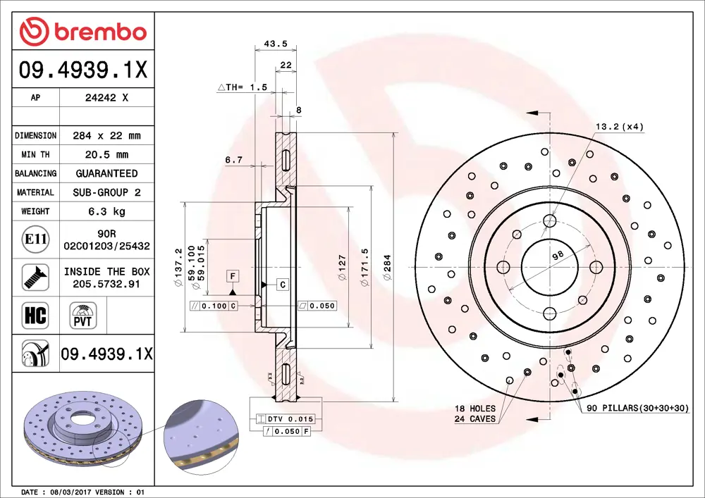 Brake disc Brembo 09.4939.1X