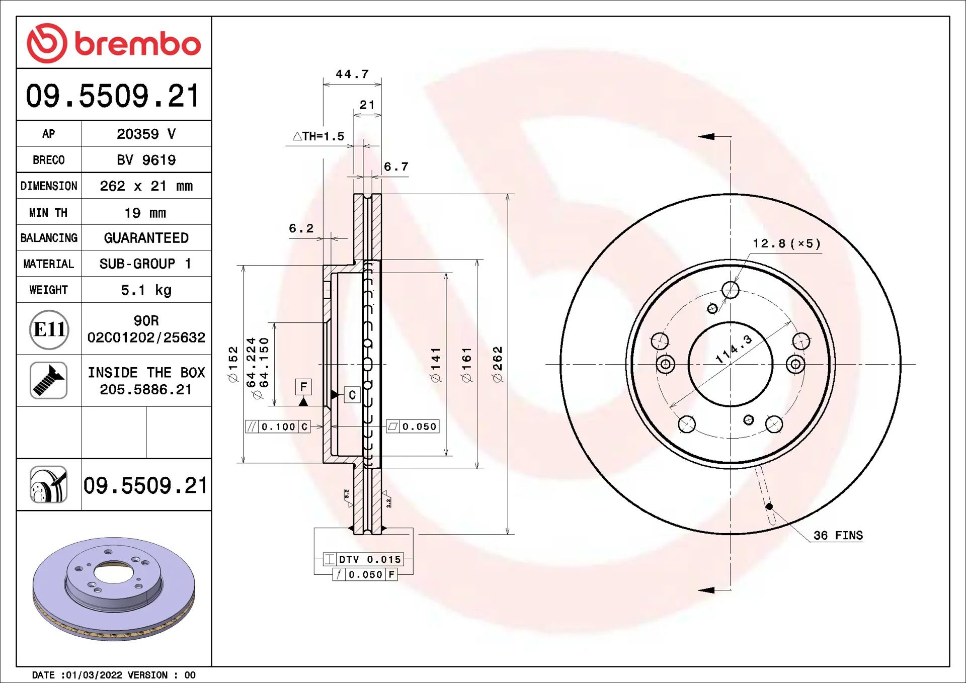 Brake disc Brembo 09.5509.21