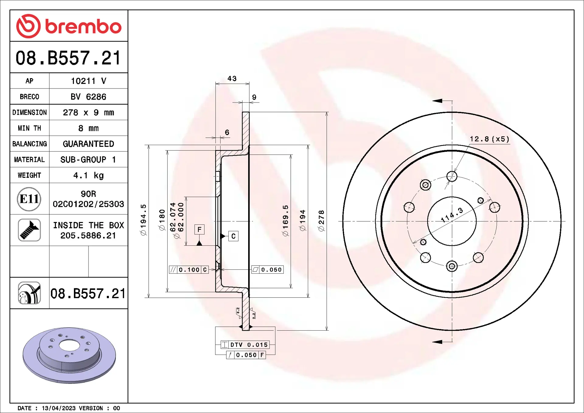Brake disc Brembo 08.B557.21