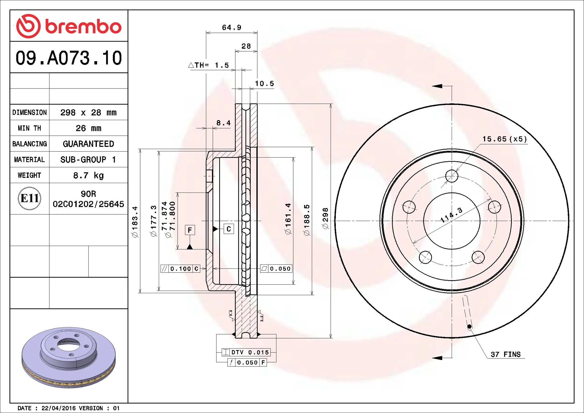 Brake disc Brembo 09.A073.10