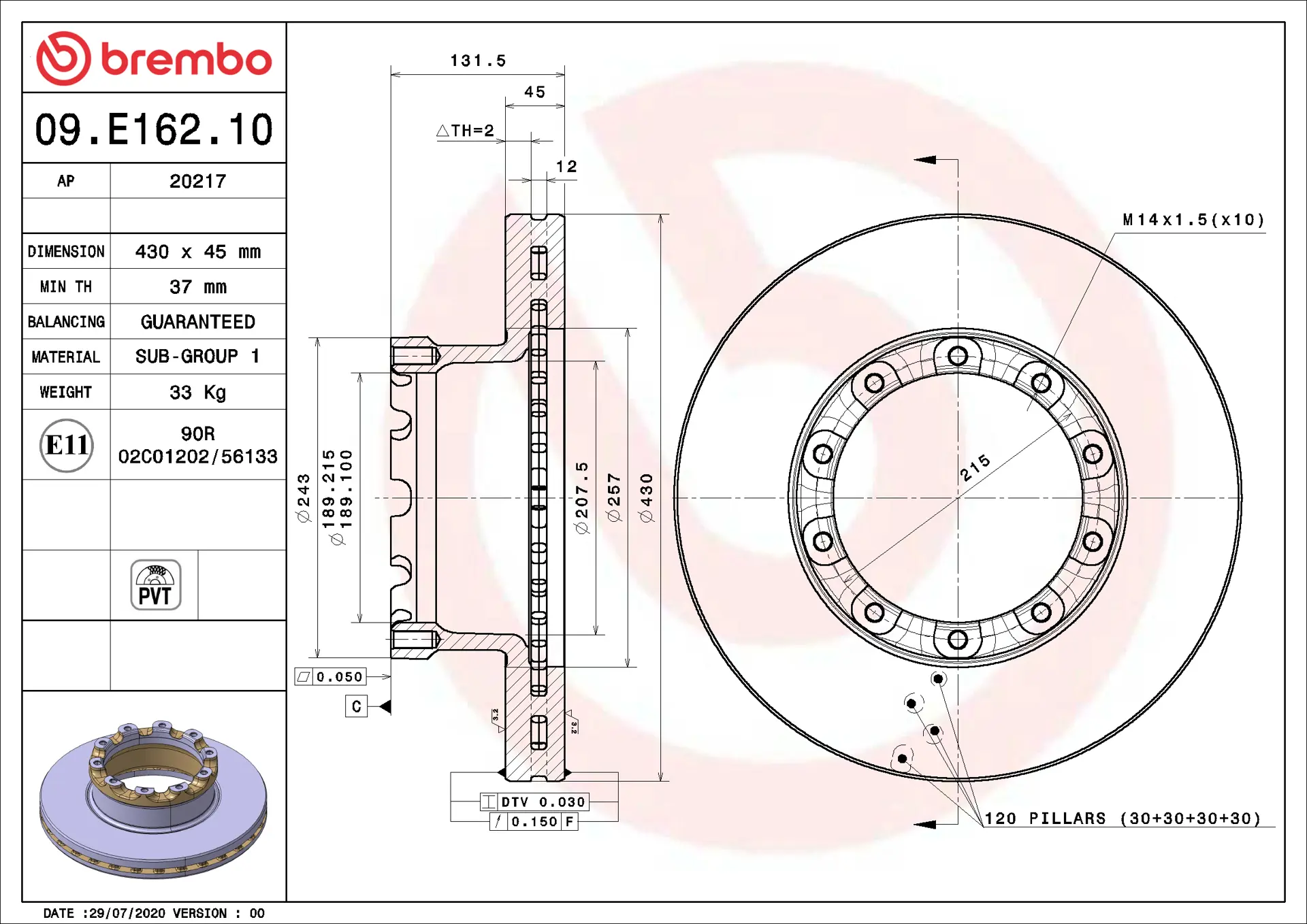 Brake disc Brembo 09.E162.10