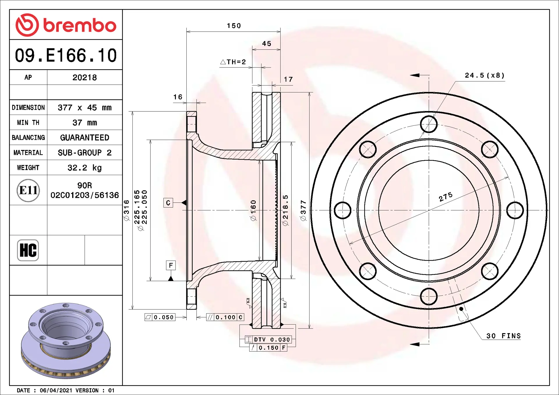 Brake disc Brembo 09.E166.10