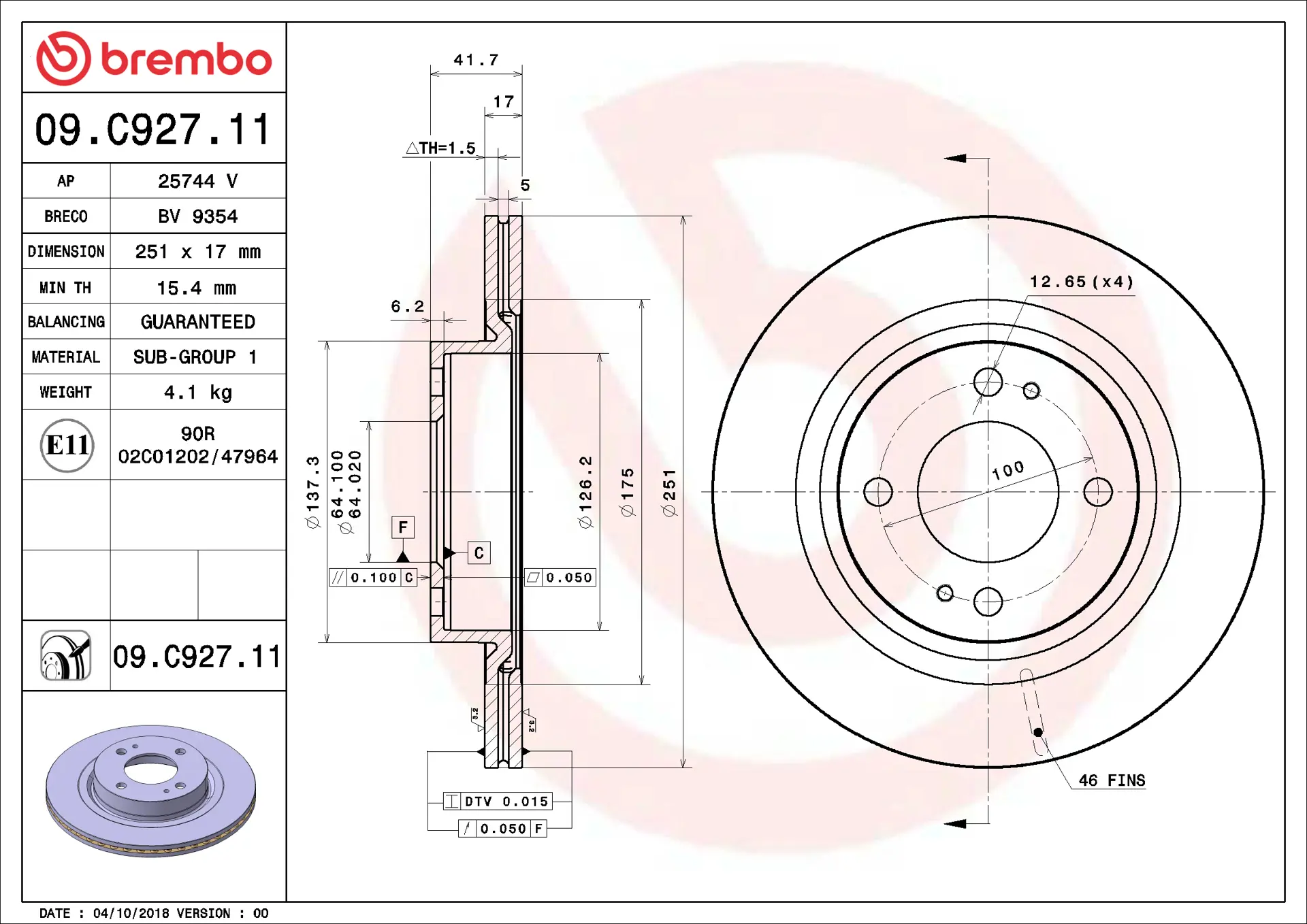 Brake disc Brembo 09.C927.11
