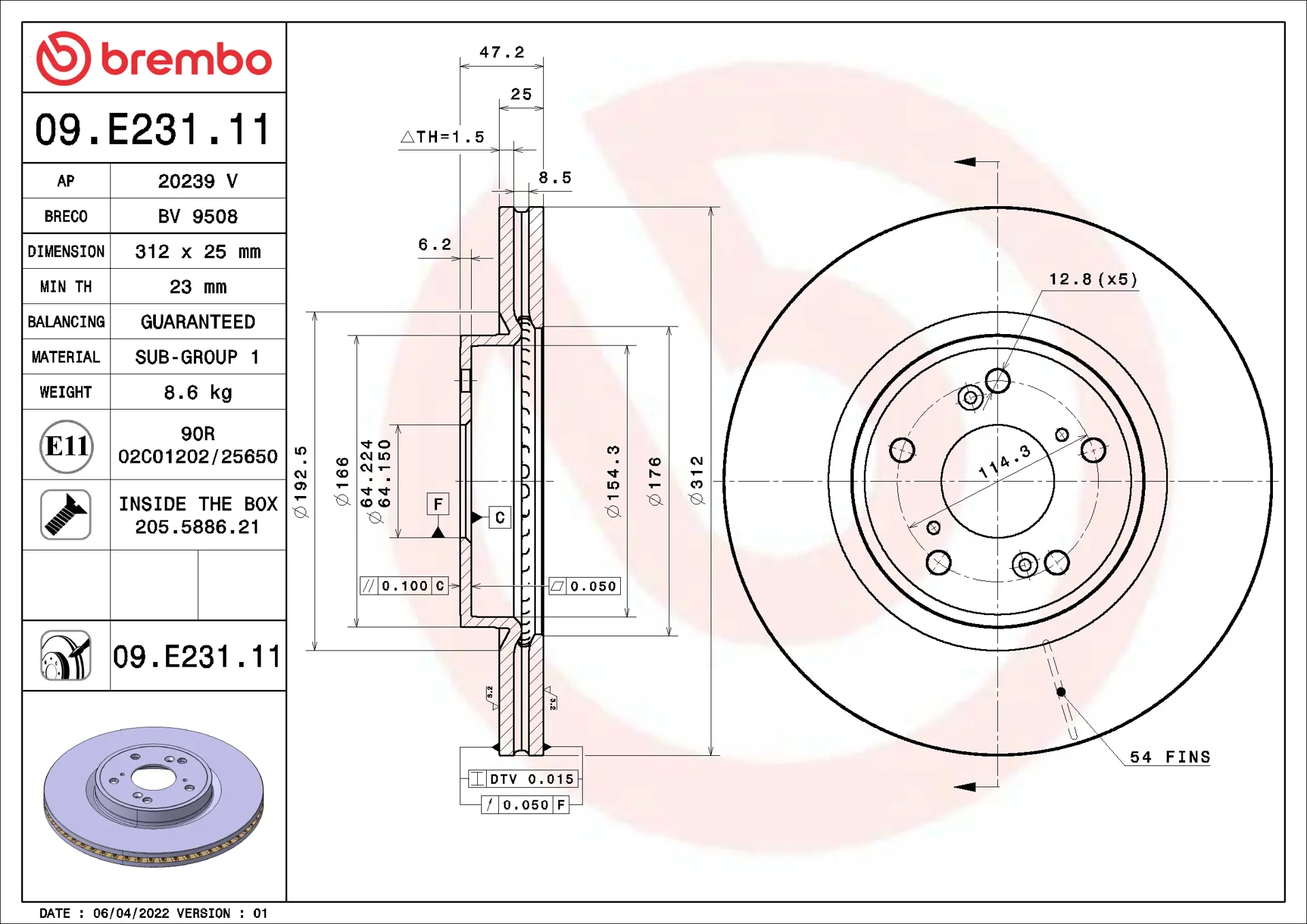 Brake disc Brembo 09.E231.11