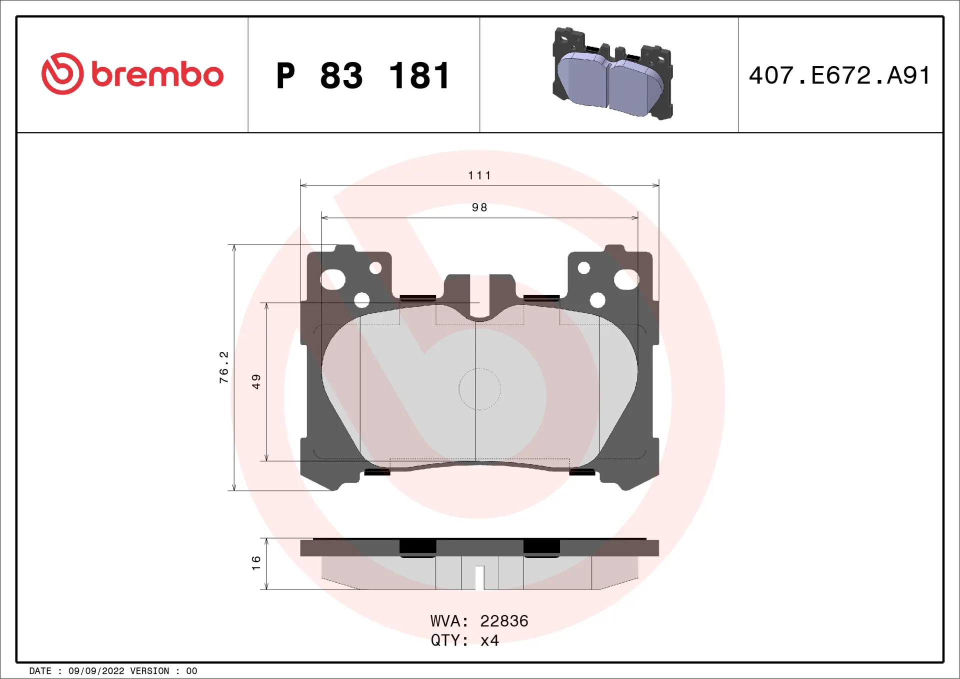 Brake pad Brembo P 83 181