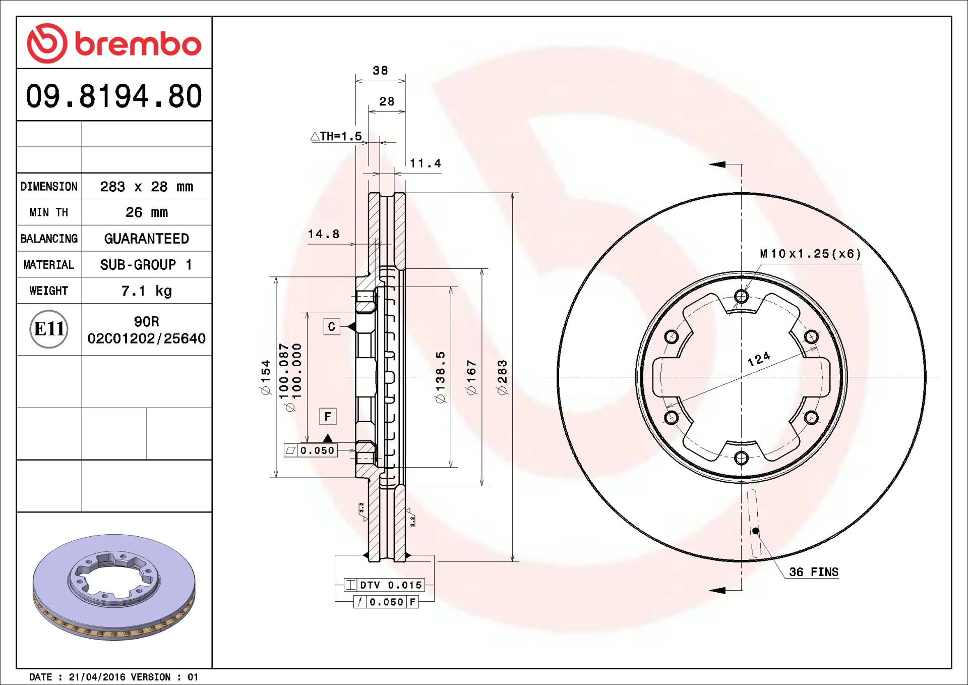 Brake disc Brembo 09.8194.80