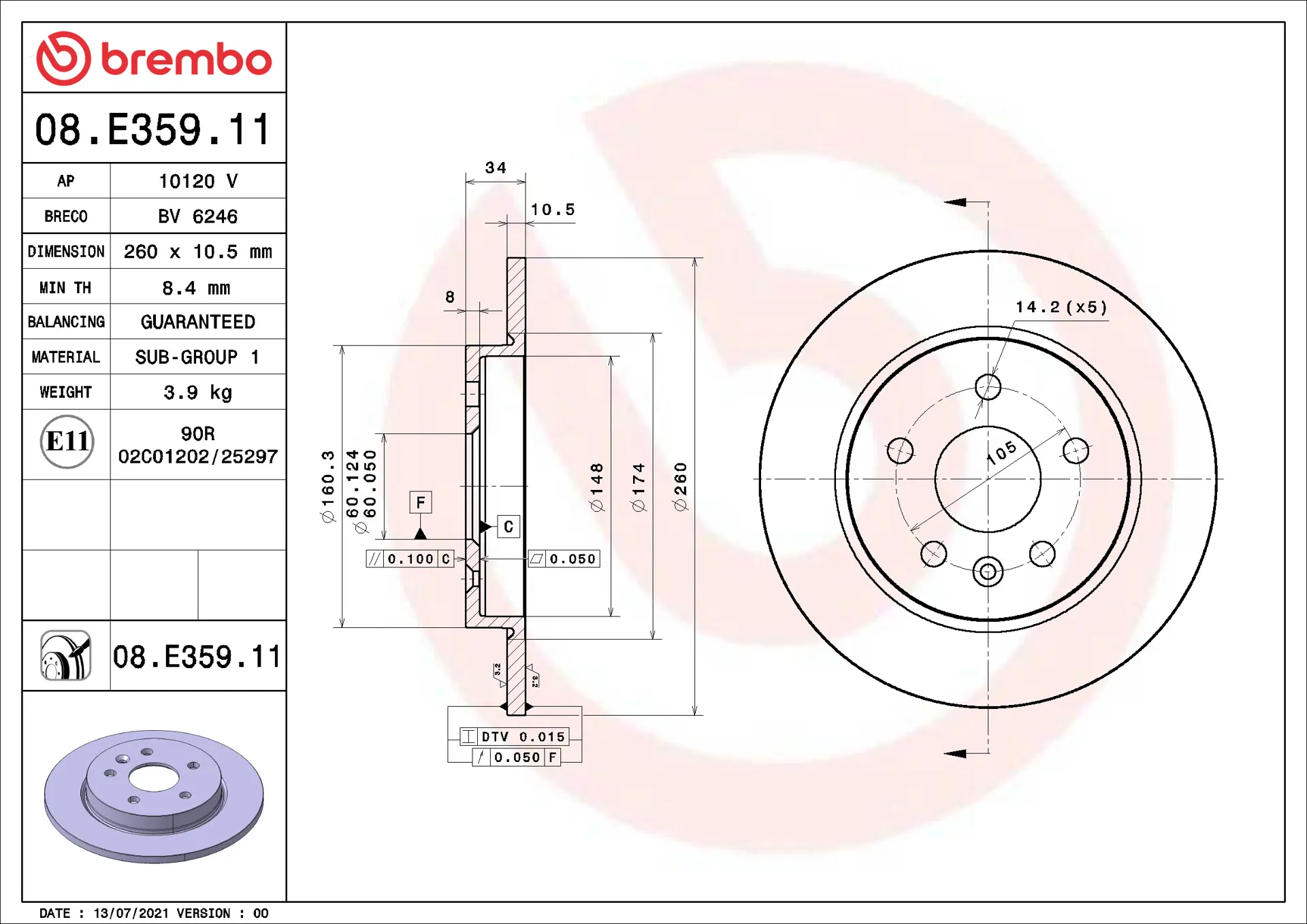Brake disc Brembo 08.E359.11