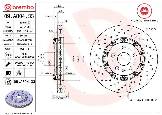 Brake disc Brembo 09.A804.33