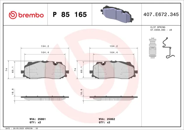 Brake pad Brembo P 85 165