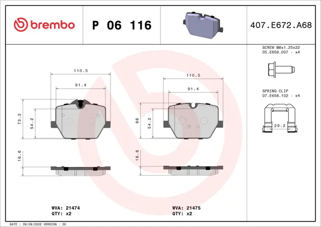 Brake pad Brembo P 06 116