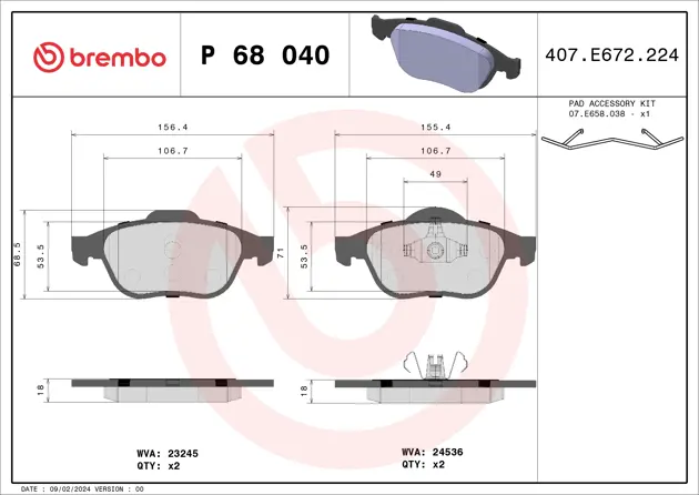 Brake pad Brembo P 68 040