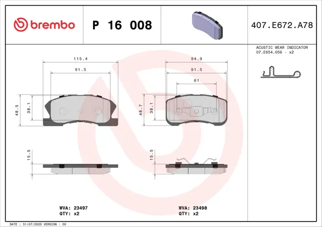 Brake pad Brembo P 16 008