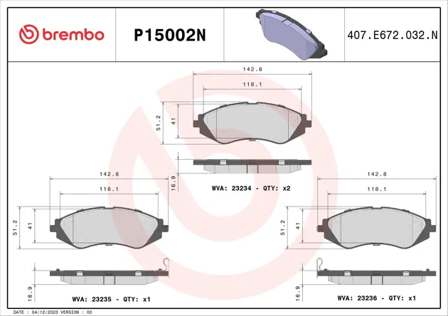 Brake pad Brembo P15002N