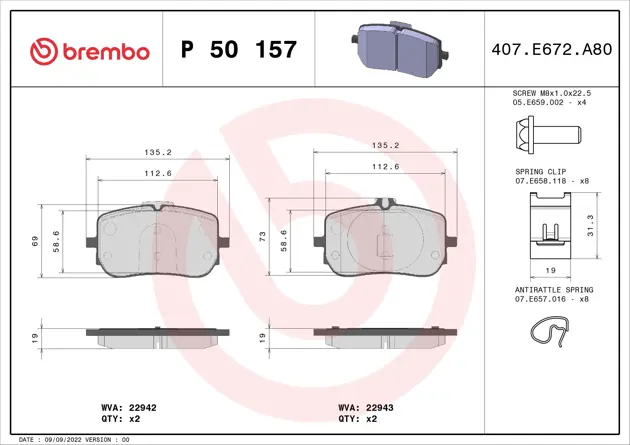 Brake pad Brembo P 50 157