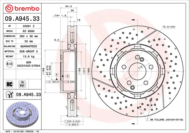 Brake disc Brembo 09.A945.33