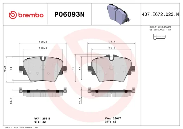 Brake pad Brembo P06093N
