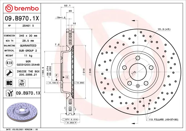 Brake disc Brembo 09.B970.1X