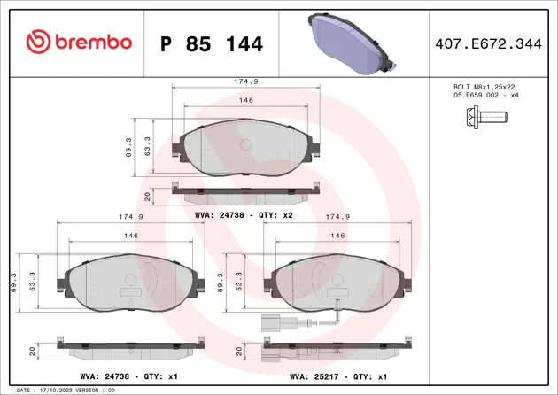 Brake pad Brembo P 85 144