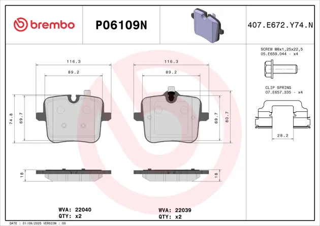 Brake pad Brembo P06109N