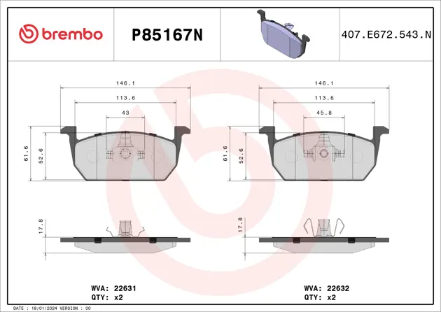 Brake pad Brembo P85167N