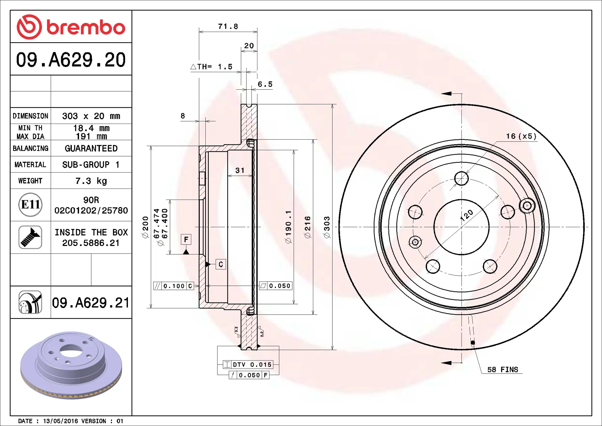 Disco Brembo 09.A629.20