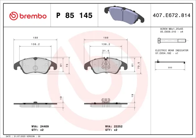 Тормозная колодка Brembo P 85 145
